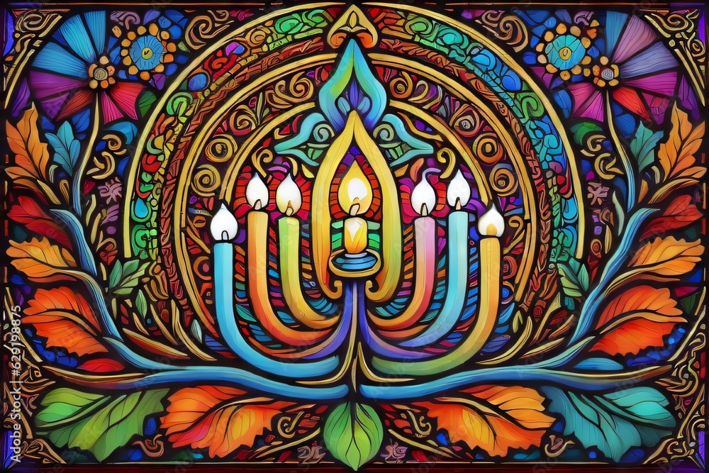 Visual representation of a Hanukkah menorah emblem featuring colored ...