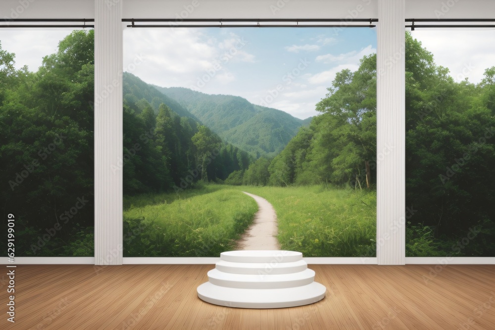 Landscape and podium setup suitable for presenting goods, providing an ...