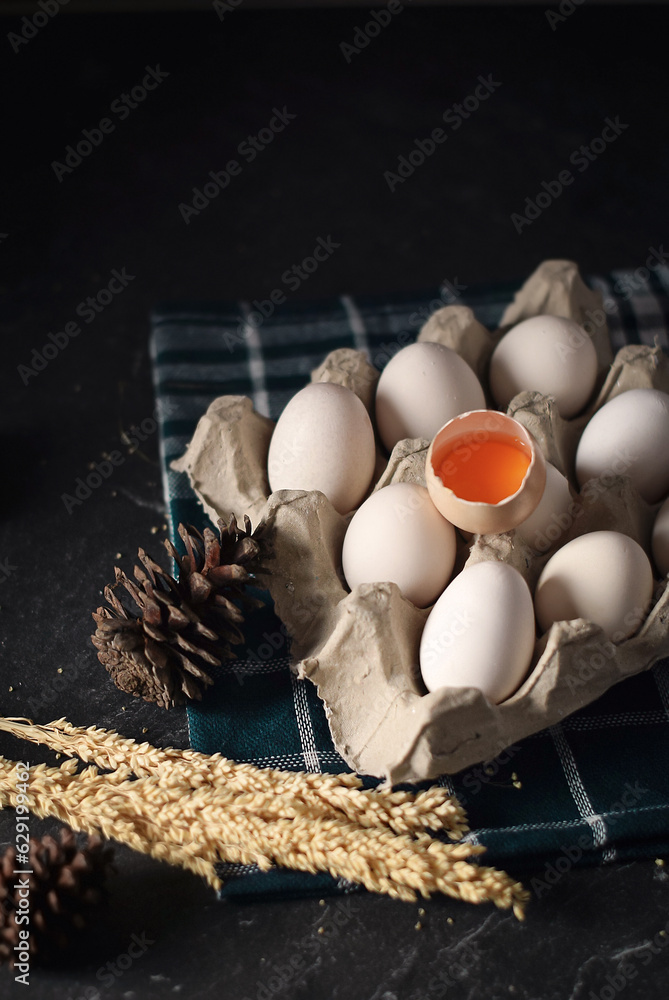 raw country chicken eggs or domestic chicken eggs or free-range chicken ...