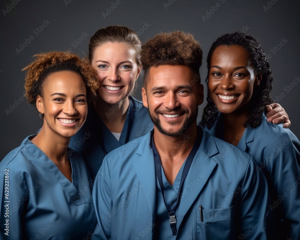 Portrait of Doctors on dark solid background. Multi-Cultural Medical ...