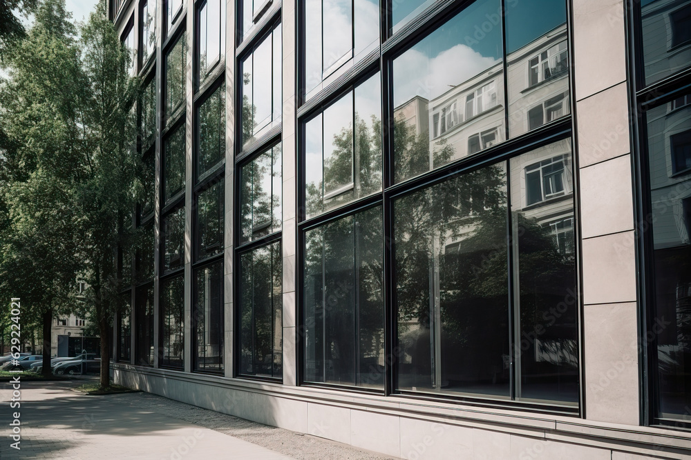 Contemporary Office Building Facade and Interior View from Street ...