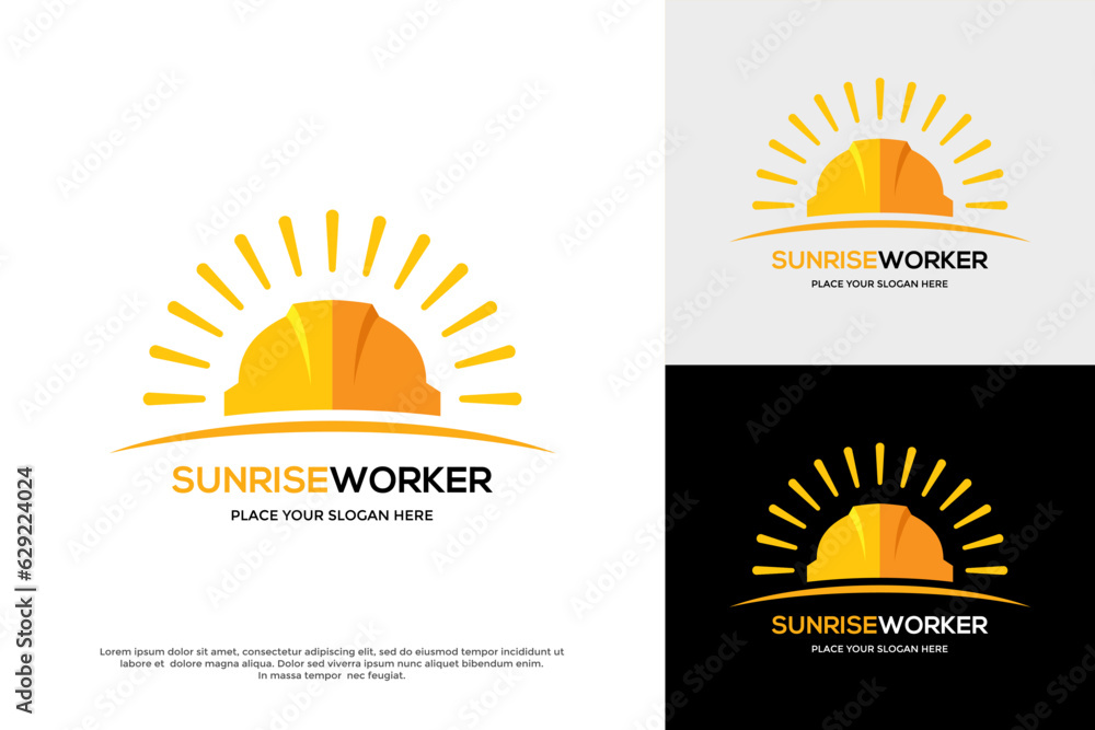 Sunrise worker vector logo template. This design use safety helmet ...