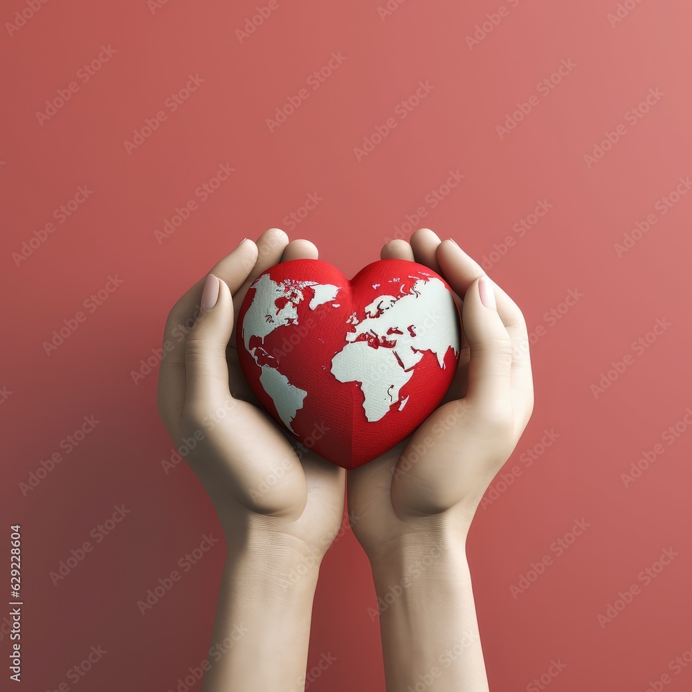 Person is holding two hands over their heart. One hand holds red heart ...