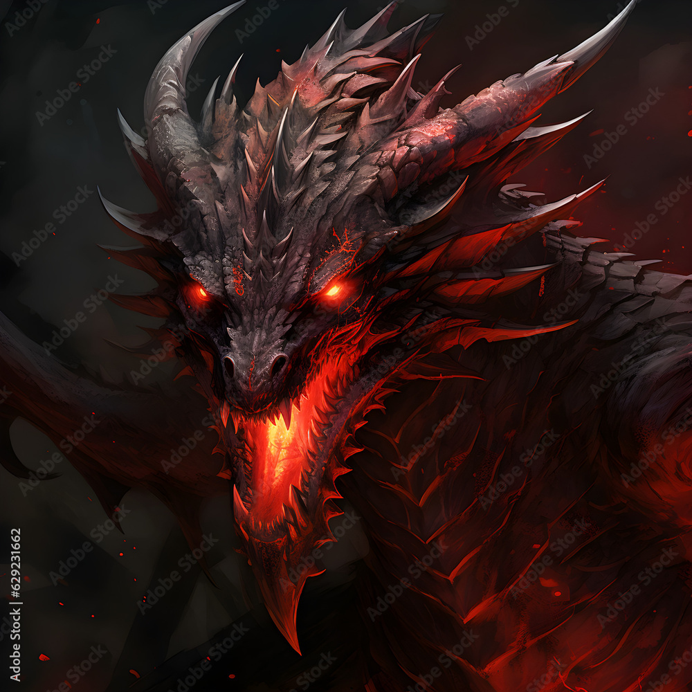 Red dragon dungeon demon evil breathing fire in the night. Dark fantasy ...