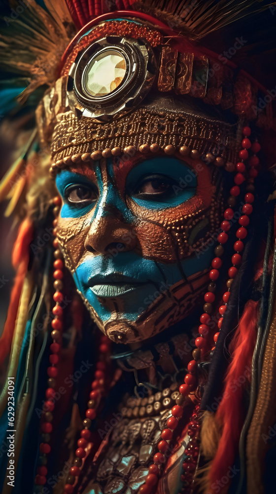 Portrait of a Native American witch wearing a fearsome Voodoo Demon ...