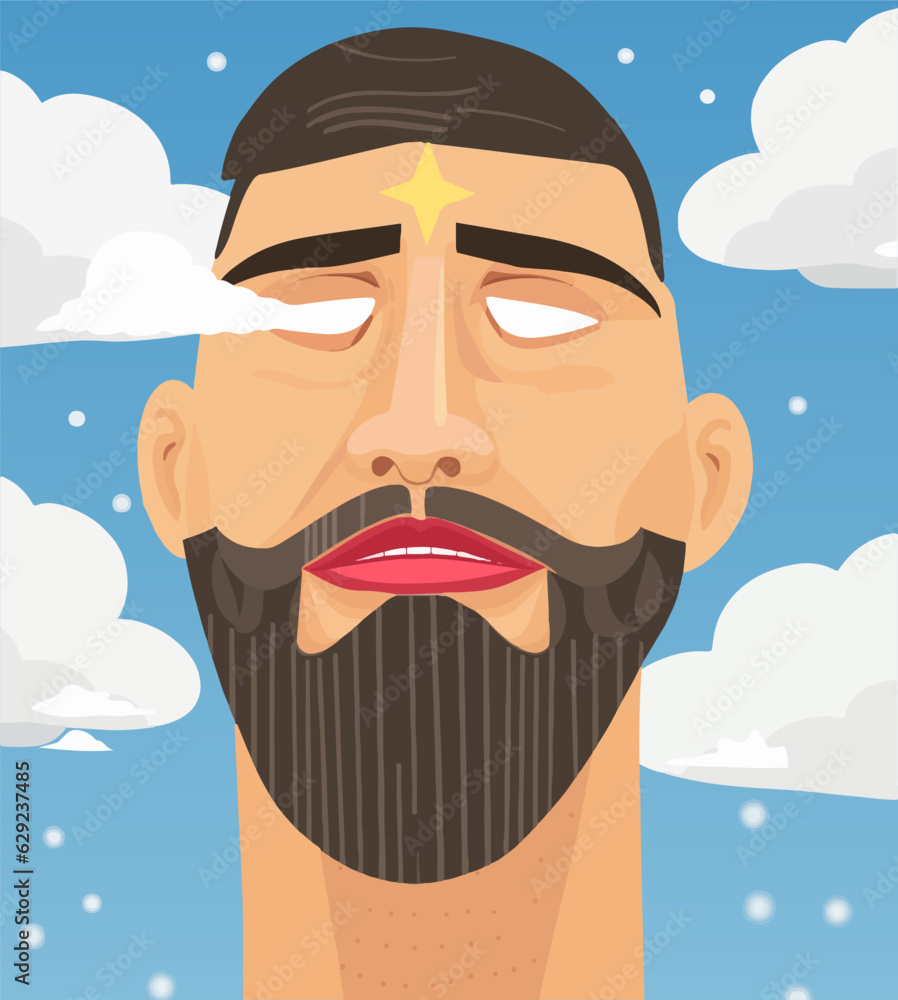 Illustration of a bearded Christian god with a star on his forehead ...