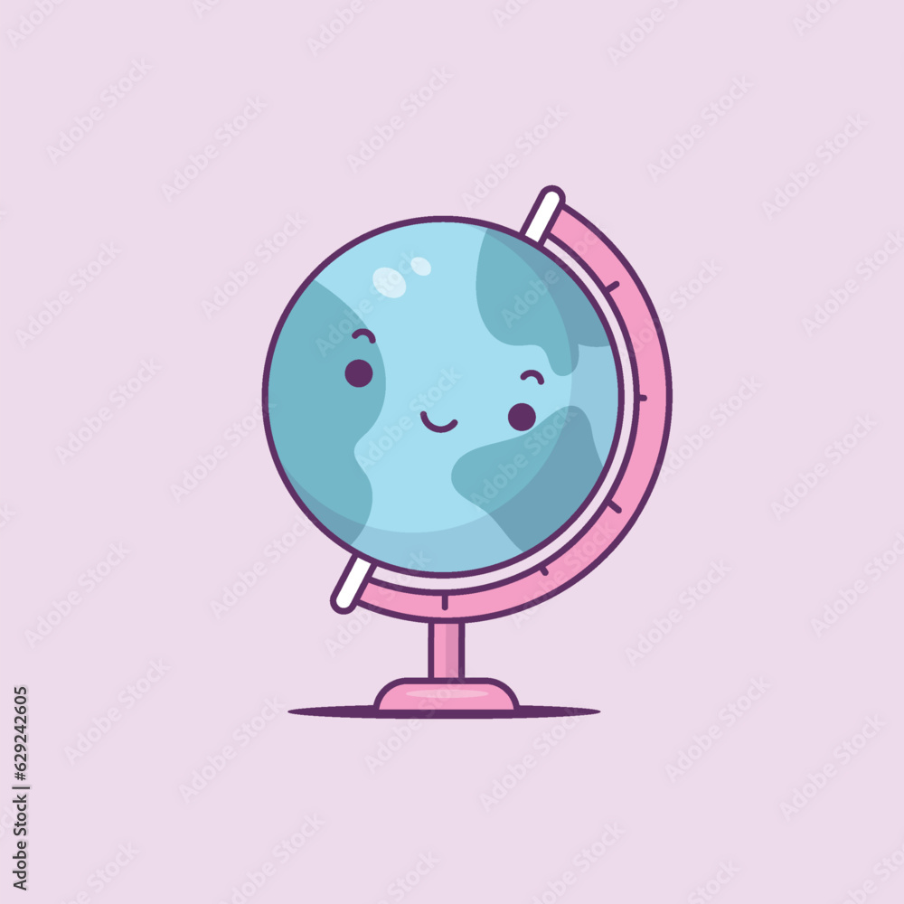 Cute kawaii globe mascot character pastel colored vector cartoon ...