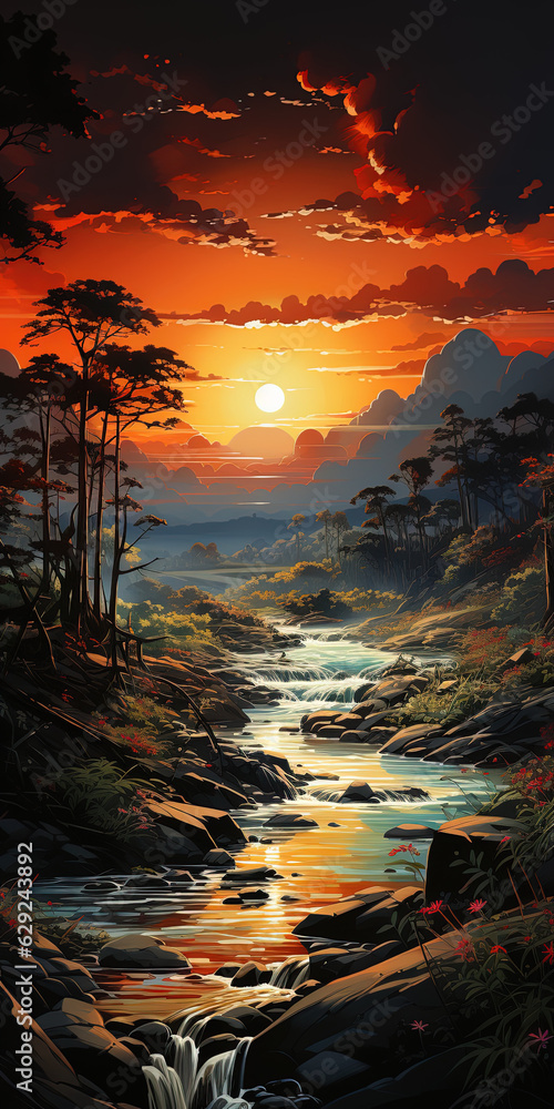 Background ai, tropical jungle landscape, dense green misty fantasy ...