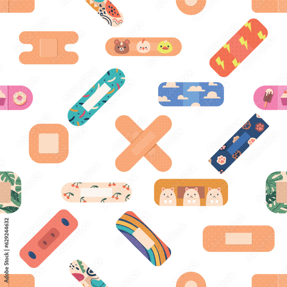 Seamless Pattern With Medical Plasters, Featuring A Repeating Design Of ...