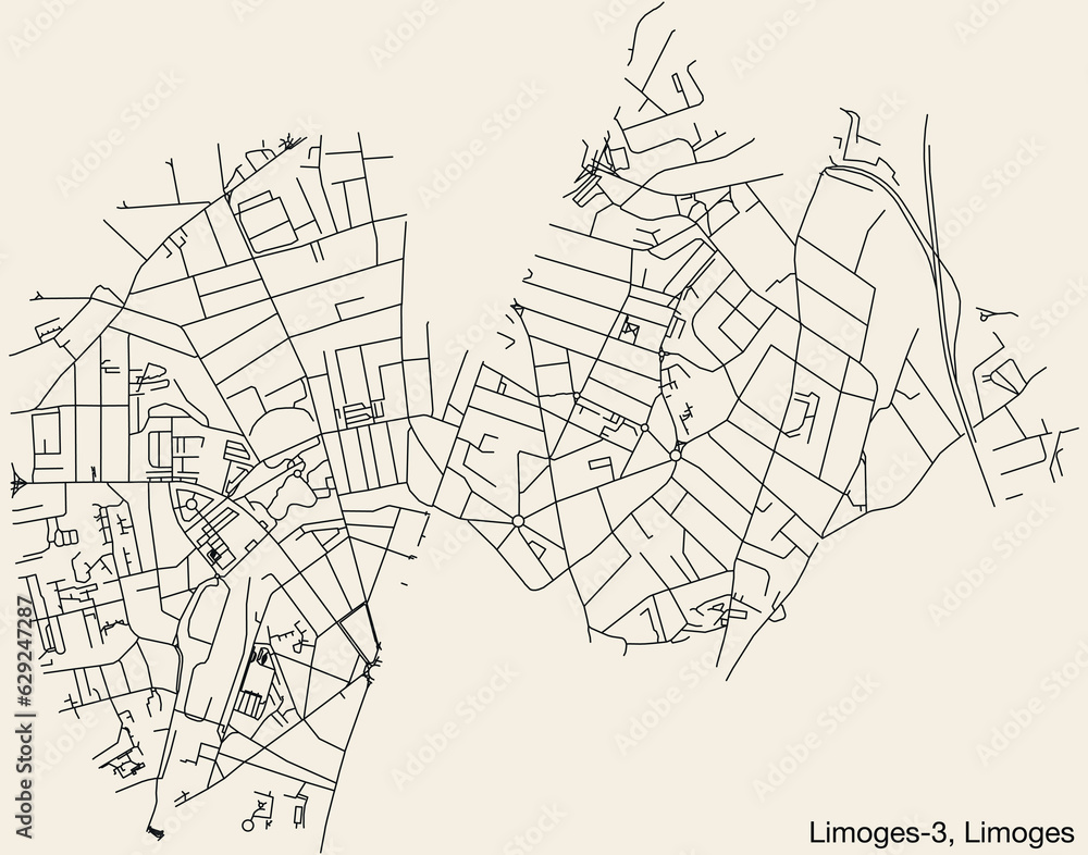 Vecteur Stock Detailed hand-drawn navigational urban street roads map ...