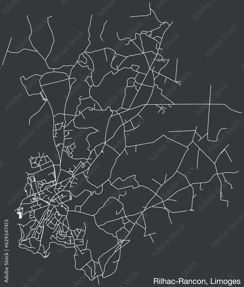 Detailed hand-drawn navigational urban street roads map of the RILHAC ...