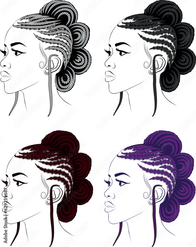 African braids Pin Hairstyles black beauty queen bun hair Stock Vector ...