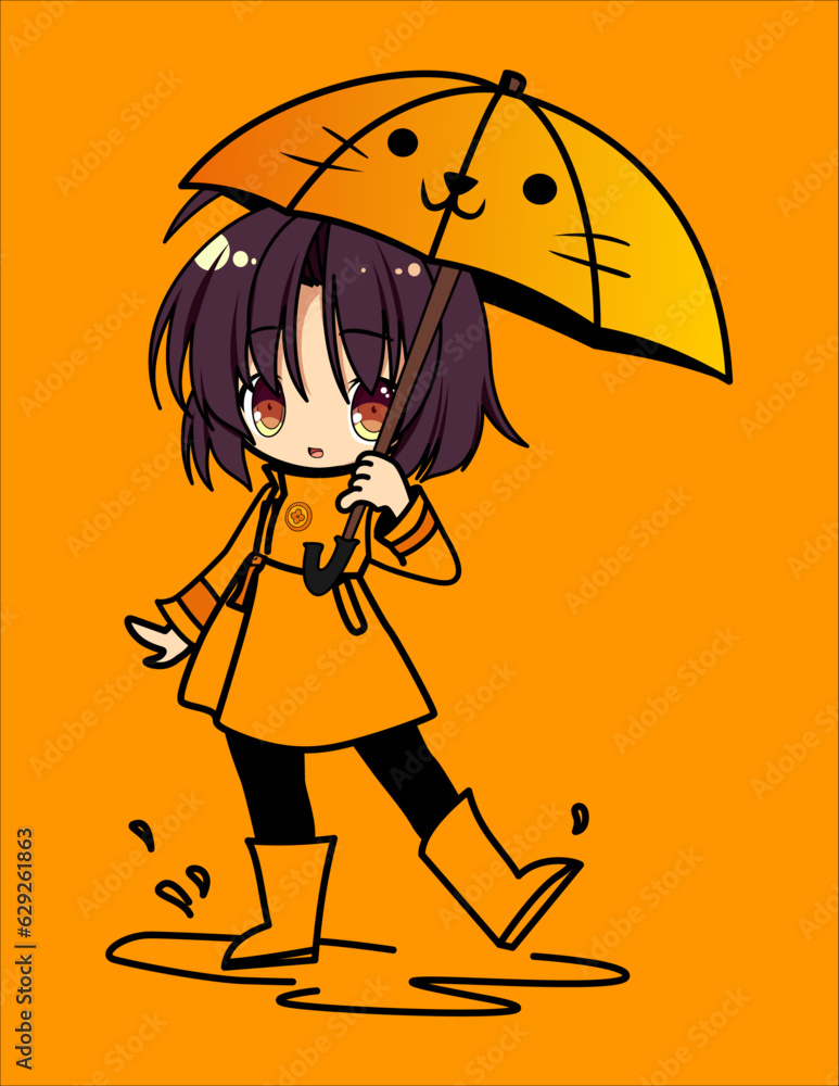 Charming Chibi Girl with Umbrella: Anime-style Character Illustration ...