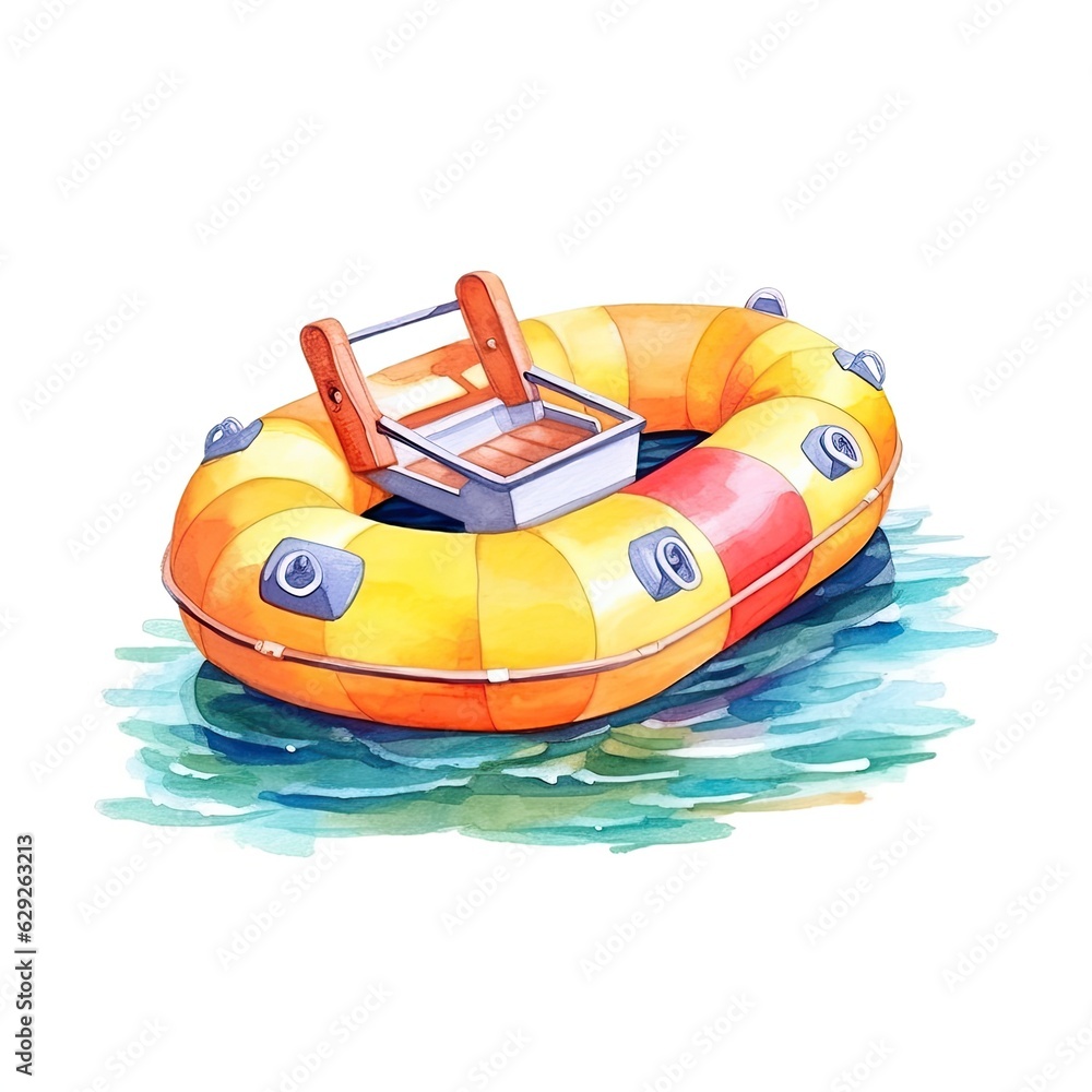Watercolor Cute Clipart Inflatable Raft Stock Illustration | Adobe Stock