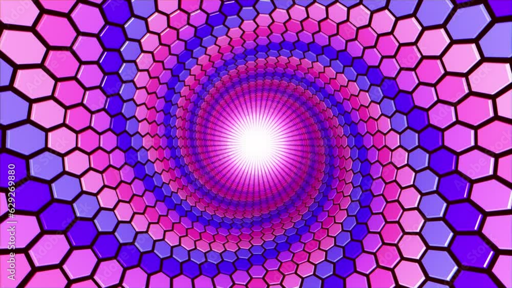 Looping animation of a trippy endless spiral tunnel with colorful ...