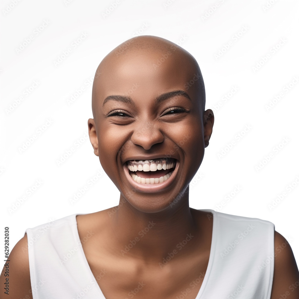 Image of a beautiful happy bald woman posing isolated over white wall ...