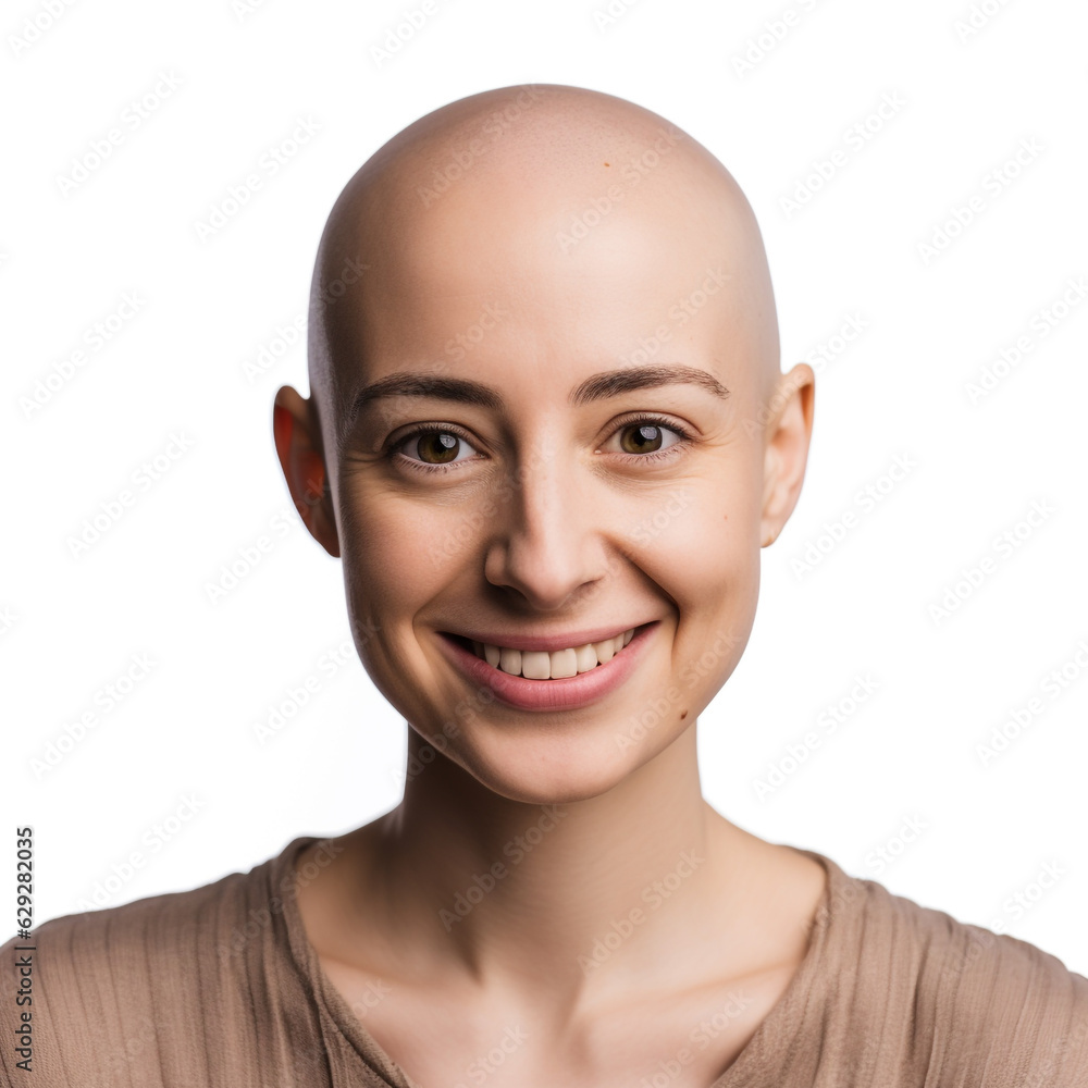 Image of a beautiful happy bald woman posing isolated over white wall ...