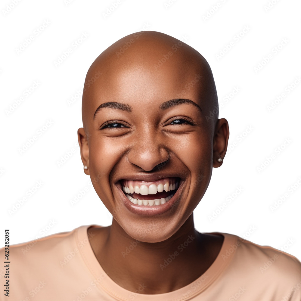 Image of a beautiful happy bald woman posing isolated over white wall ...