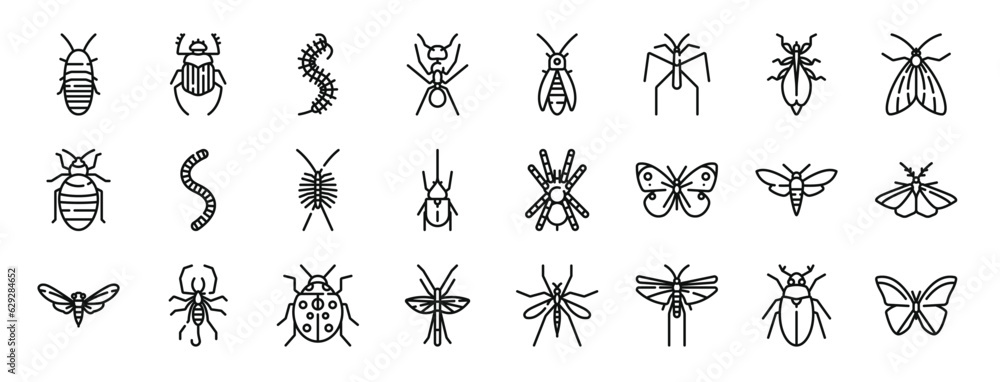 set of 24 outline web insects icons such as madagascar hissing ...