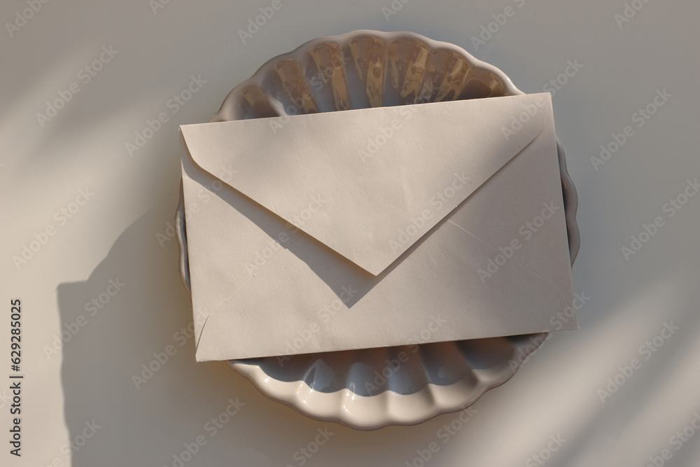 Summer minimal wedding stationery. Bank beige envelope mockup on ...