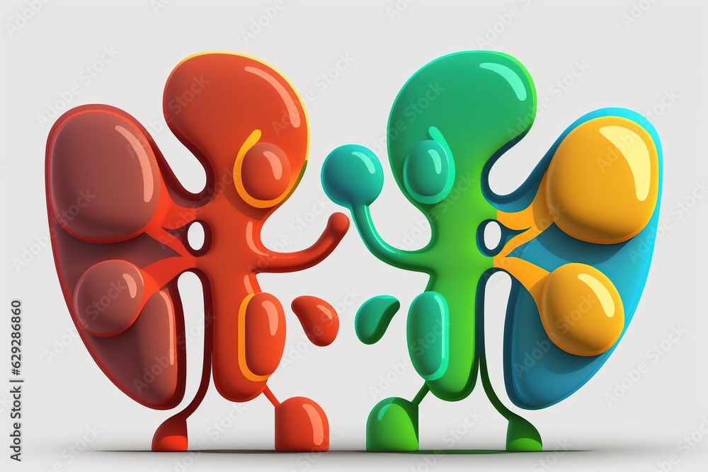 Kidneys. Cute cartoon healthy human anatomy internal organ character ...