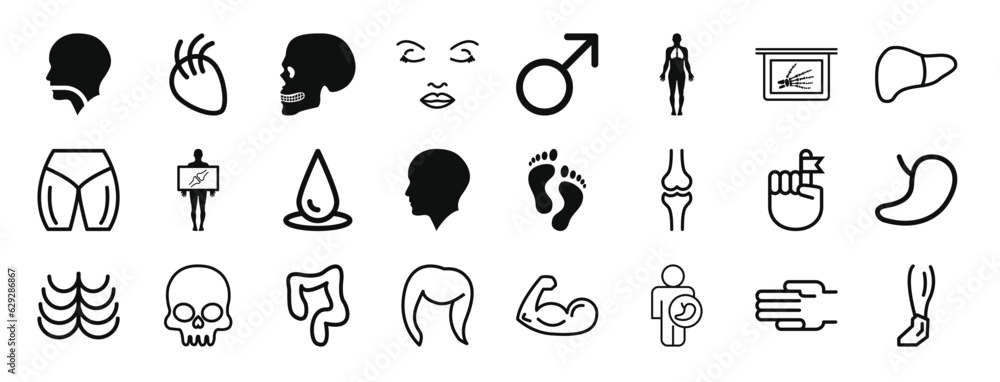 set of 24 outline web body parts icons such as human head, body part ... set of 24 outline web body parts icons such as human head, body part ...