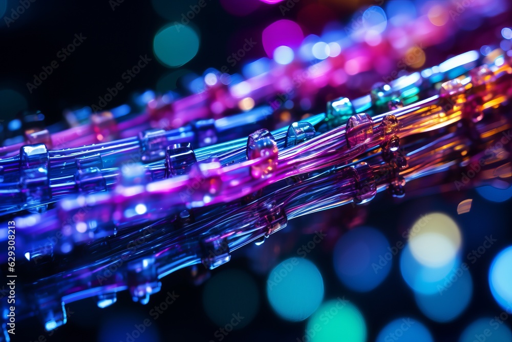 A close-up shot of fiber optic cables, the backbone of gigabit internet ...