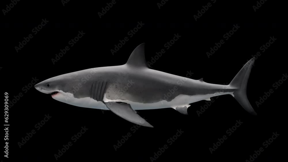 A great white shark with transparent background that is a seamless loop ...