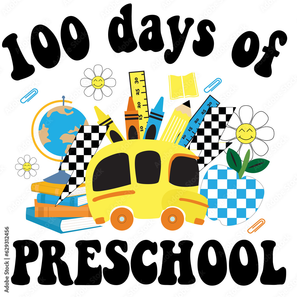 retro vintage 100 days of school, pre school, pre-k, first grade ...