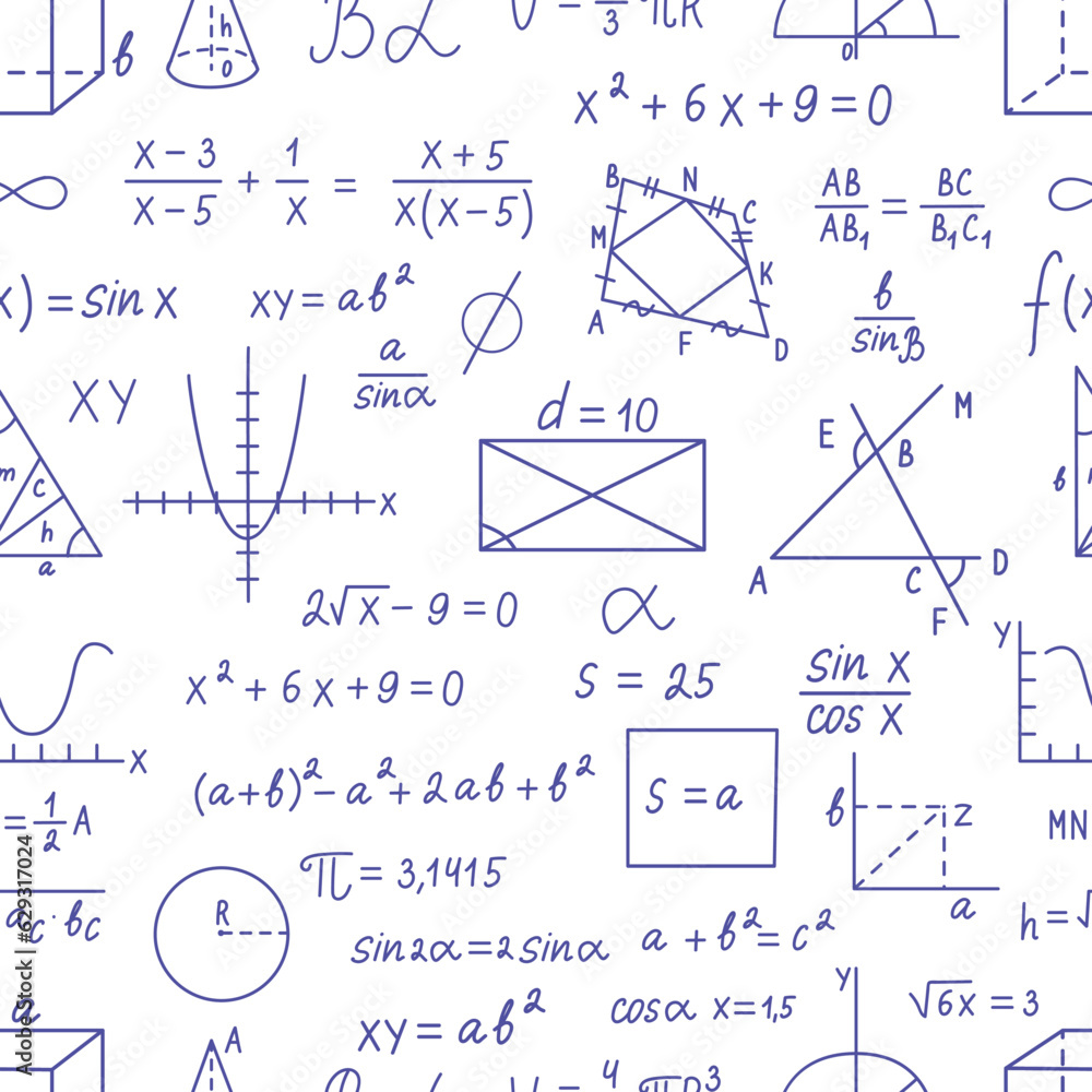 Vecteur Stock Math seamless pattern. Mathematics solutions, physics ...