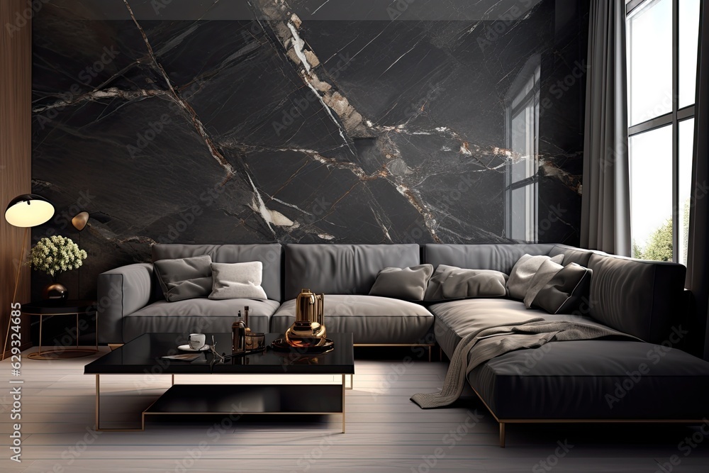 The design features a sleek and shiny black marble texture, perfect for ...