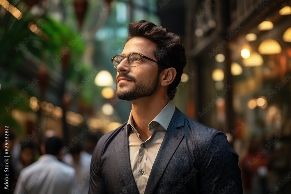 Confident rich eastern indian business man executive standing in modern ...