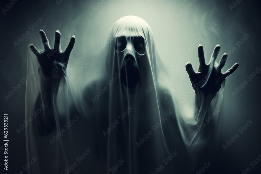 The ghosts break through the wall. Nightmares and fears. Halloween ...