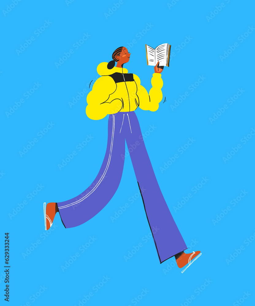 Girl Walking with Book Stock Illustration | Adobe Stock