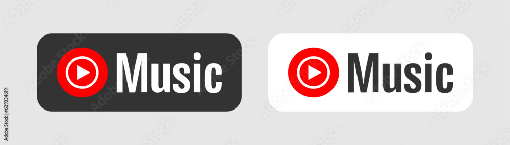 Vetor de Youtube music logo button, listen on streaming service, social ... Vetor de Youtube music logo button, listen on streaming service, social ...
