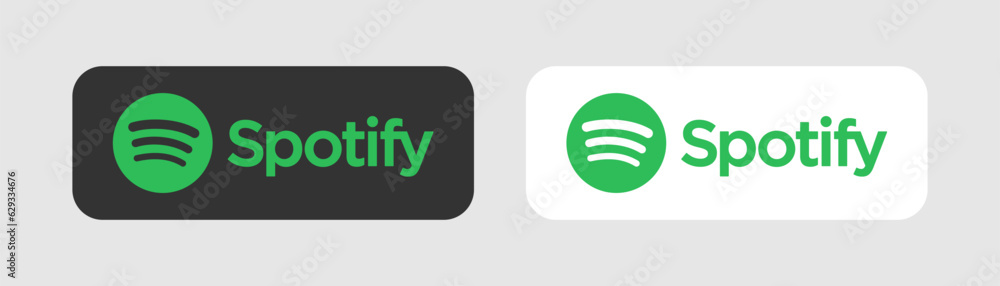 Spotify green logo button, listen on streaming platform, audio, music ...