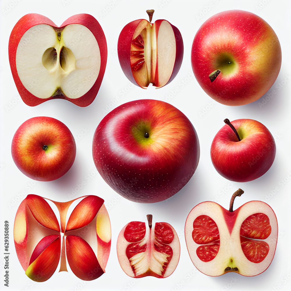 Red apples, captured from various angles and viewpoints, showcasing ...