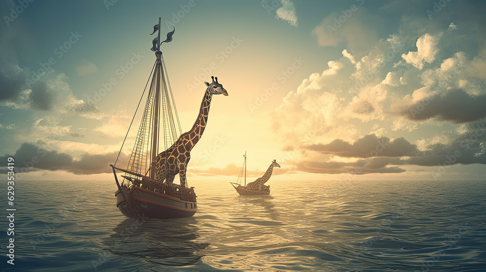 Giraffes on a Boat in the Middle of the Ocean: A Magical Illustration ...