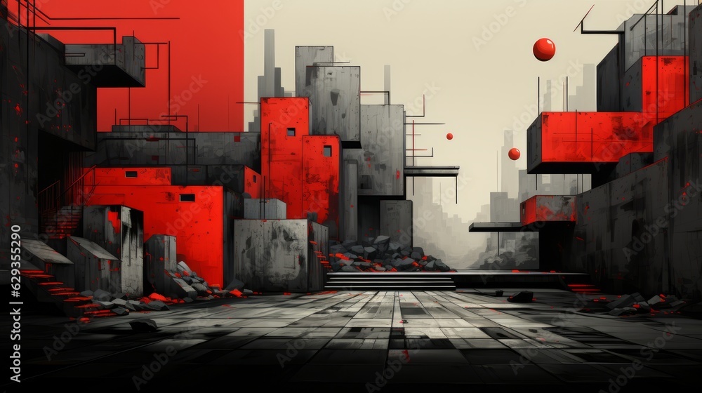 Brutalist building with bold minimal color scheme. Generative AI. Stock ...