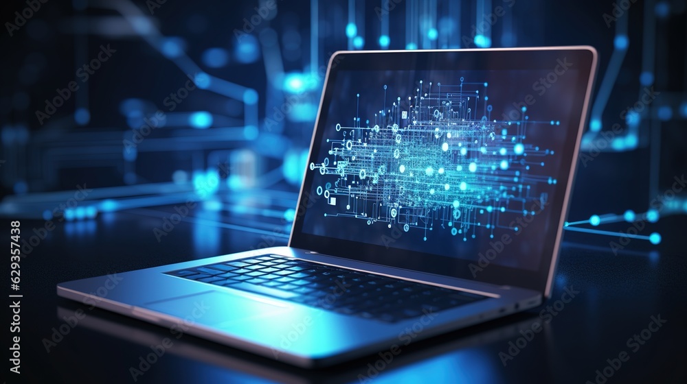 software, web development, programming concept. Abstract Laptop screen ...