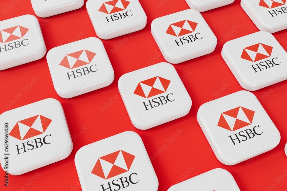 LONDON, UK - July 2023: HSBC bank company logo. 3D Rendering Stock Illustration | Adobe Stock