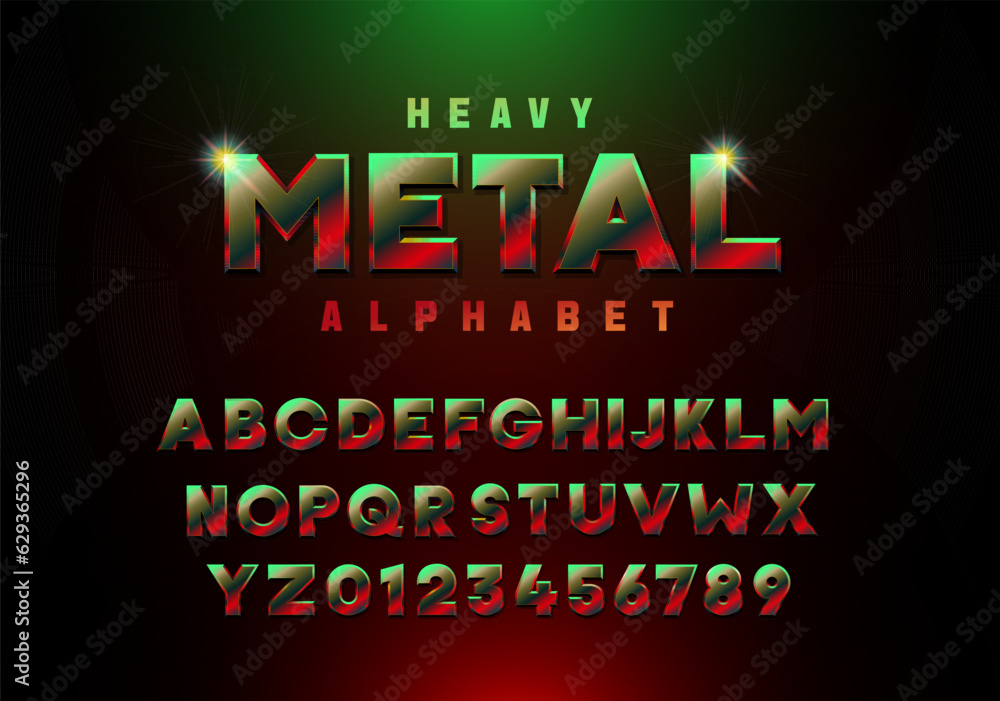 Neon Heavy metal cyber Punk 3D metallic font in reds and greens ...