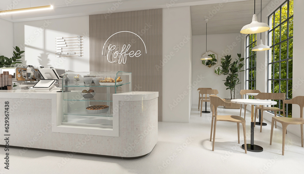 Modern luxury design cafe, mosaic tile white round corner counter, cake ...