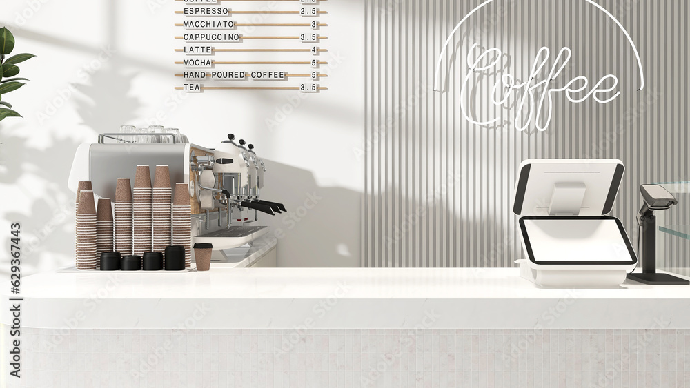 White modern design blank screen of digital cash register, barcode ...