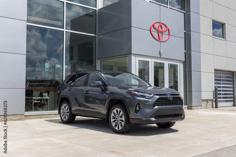 Toyota RAV4 display at a dealership. Toyota offers the RAV4 in LE, XLE ...