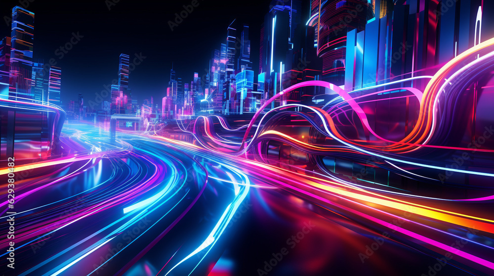 vibrant neon lights merging and intertwining, creating a stunning ...