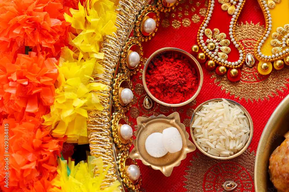 kumkum powder in golden bowl use for indian traditional god worship and ...