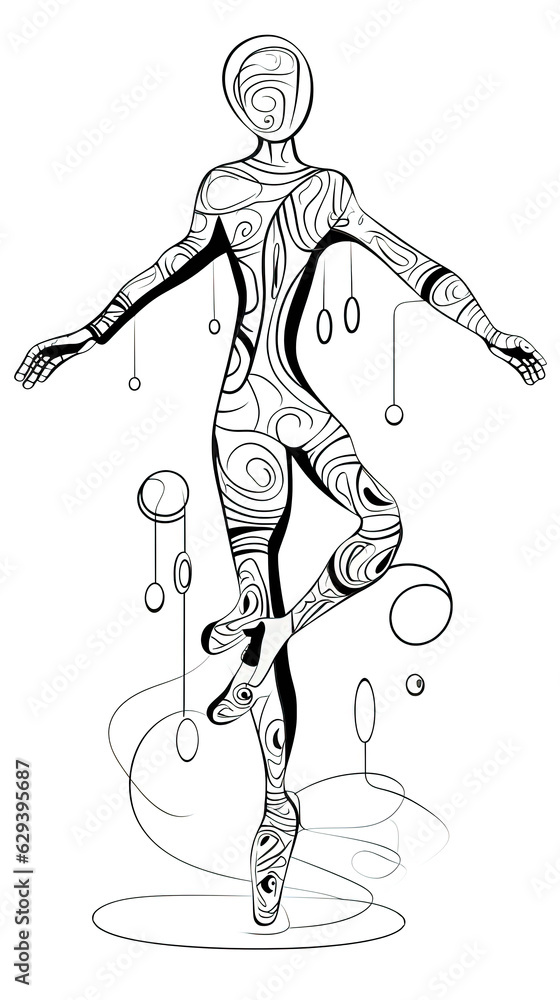 Contemporary Art Abstract Dancer Line Art Depicting a Playful and Funny ...