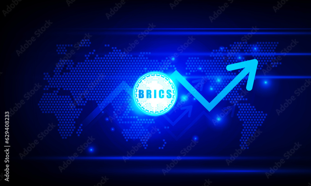 Financial chart with moving up arrow graph brics coin cryptocurrency ...