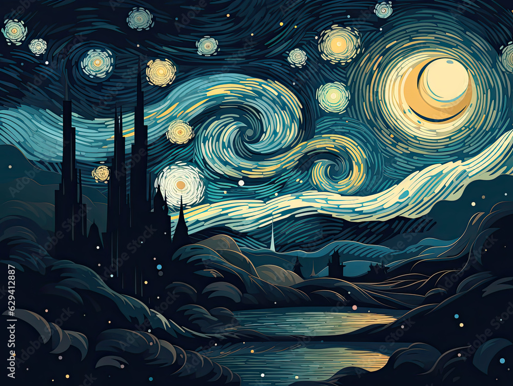 Starry Night 40th Birthday - Unique Illustration for Generative AI ...